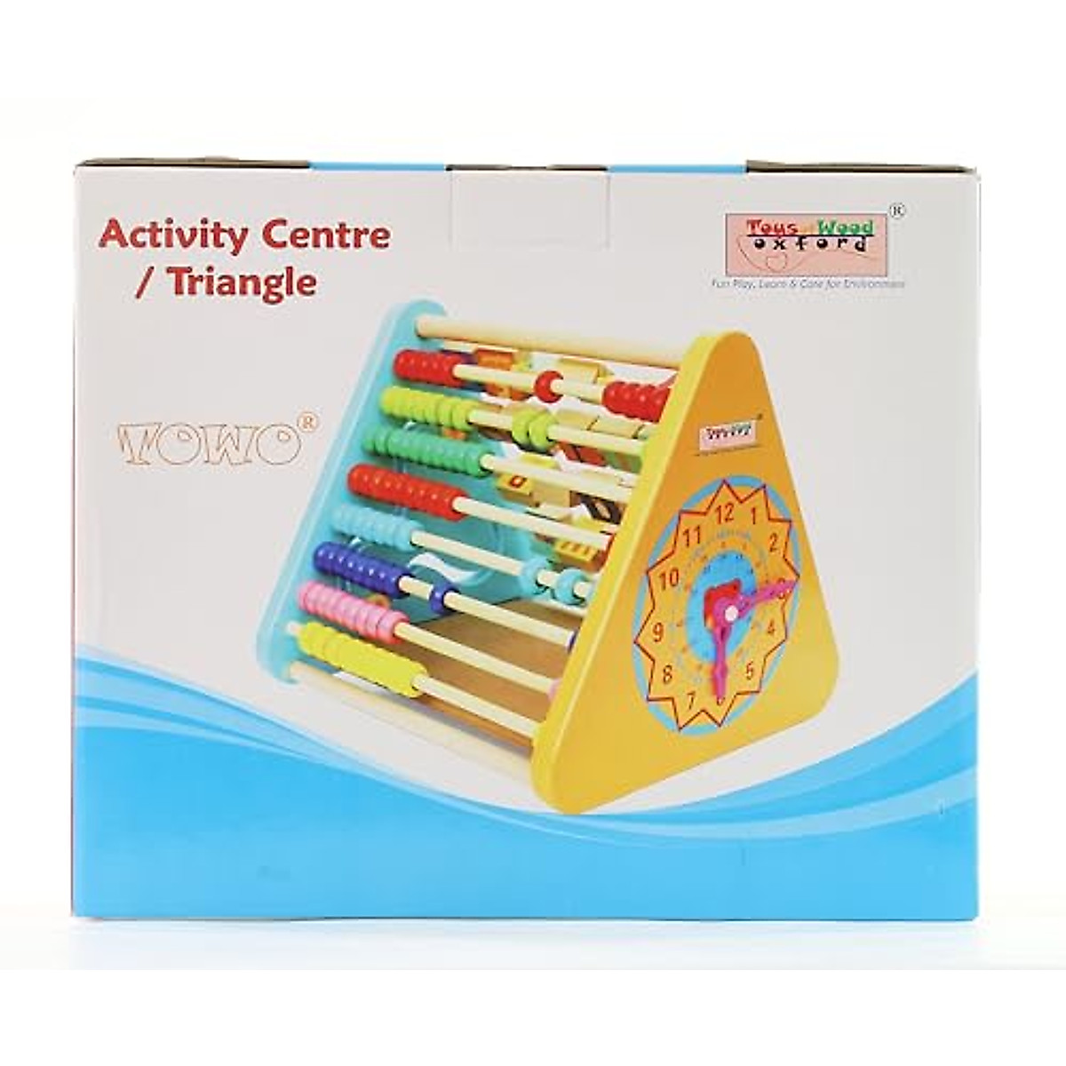 TOWO Activity Centre Triangle Toys - flip Flop Alphabet Blocks Abacus Clock - Activity Cube for Toddlers 5 in 1- Toys for Babies Montessori Learning-Wooden Toys for 1 Year Old