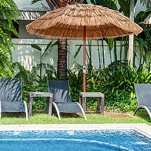 Tangkula 6ft Thatched Patio Umbrella, Hawaiian Tiki Umbrella with Carrying Bag, Tilt Design, Foldable & Portable Outdoor Market Table Umbrella, Tropical Beach Umbrella for Beach Patio Garden Poolside