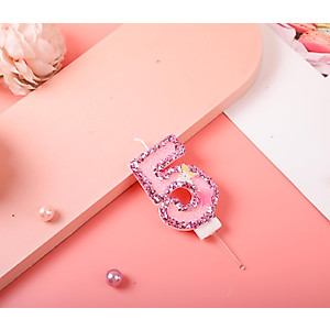 Kinsynko 5 Birthday Candle 5 Years Old Girl Pink Sequins Number 5 Candle with 3D Cute Butterfly for Princess Kids 5th Birthday Butterfly Theme Party Decorations…