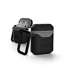 URBAN ARMOR GEAR UAG Compatible with AirPods (1st & 2nd Gen) Case Full-Body Protective Soft-Touch Silicone Case with Detachable Carabiner, Standard Issue Hard Case_001, Black/Grey