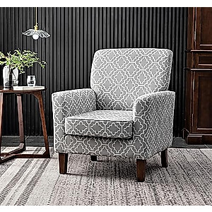 US Pride Modern Accent Armchair for Office and Living Room Decor with Birch Wood Frame and Microfiber Upholstery, Easily Assembled Arm Chair with Removable Cushions, 03 Printed Fabric