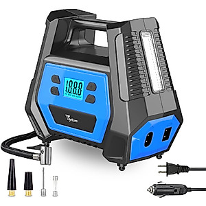 Generic Tire Inflator Portable Air Compressor, Max Air Pressure 150PSI, Dual Power Tire Pump with LED Light for Home, Cars and Other Inflatables 110V AC/12V DC 2-in-1 Air Pump for Car Tires, QB1003