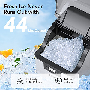 Nugget Ice Maker, Zstar Countertop Ice Maker, Stainless Steel Pebble Ice Maker, 44LBs/24H, Self-Cleaning and Timer Function, Small Portable Sonic Ice Maker with Ice Basket and Ice Scoop for Home, RV