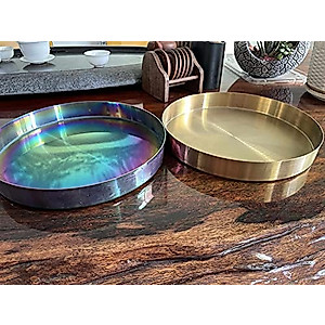 Wick Works | 8.5 inch Stainless Steel Decorative Round Tray | Metal Plate for Home Décor and Candles | Jewelry Dish Makeup Organizer | Platter Candleholder Perfume Flowers Table Centerpiece (Black)
