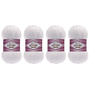 55% Cotton 45% Acrylic Yarn Alize Cotton Gold Thread Crochet Hand Knitting Art Lot of 4skn 400 gr 1444 yds (55-White)