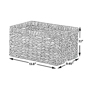 Natural Woven Water Hyacinth Wicker Rectangular Storage Bin Basket with Handles, Medium