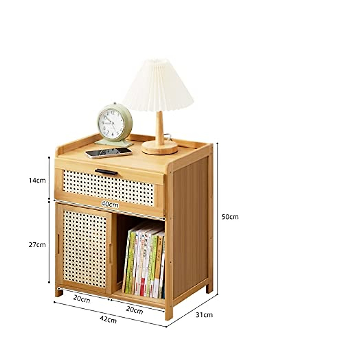 HIGOH Bedside Table Drawer Design Narrow Table Console Bedside Table Mesh Breathable Coffee Table Two-Way Sliding Door Bedroom Furniture