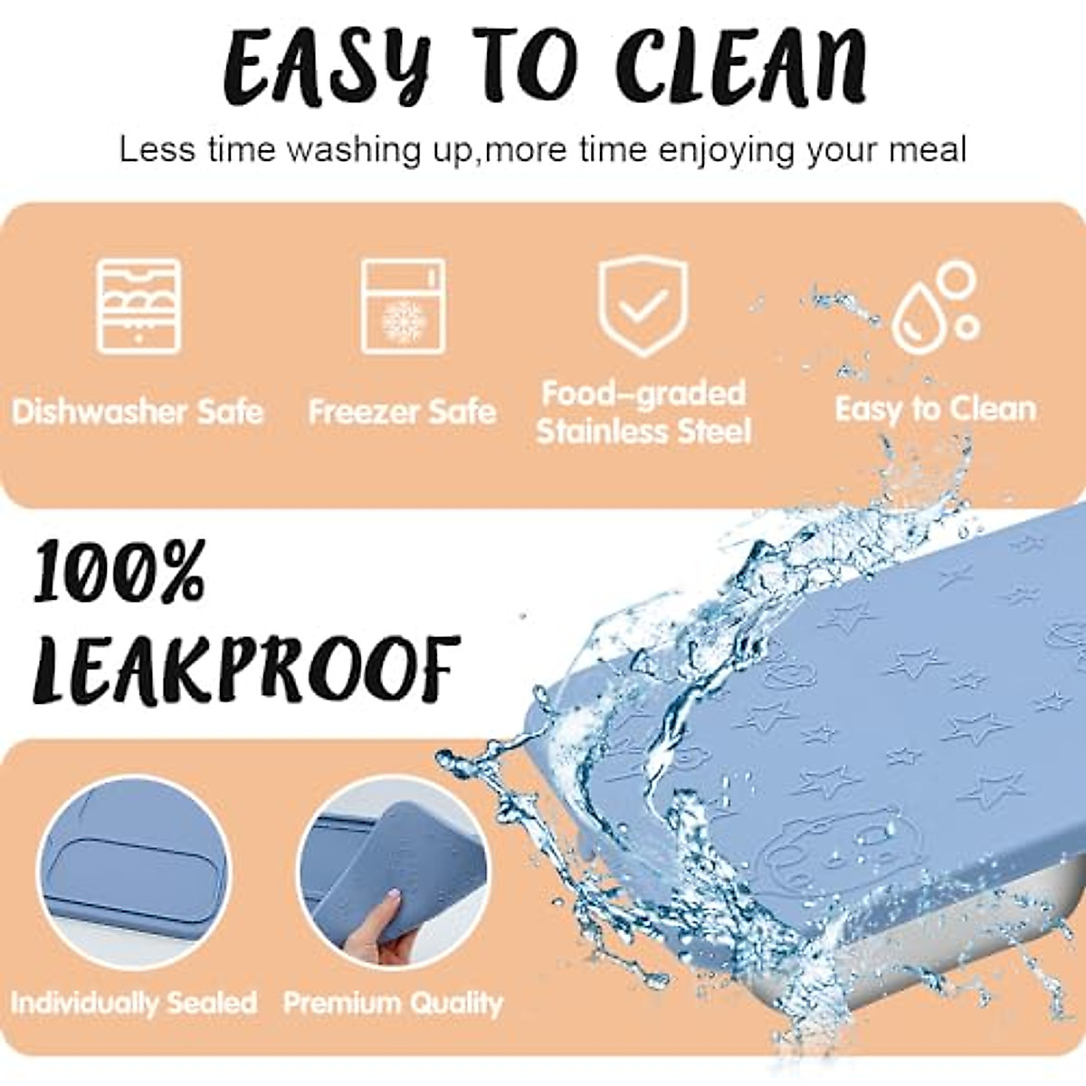 Bento Lunch Box Stainless Steel Lunch Container for Kids, Reusable 4Compartments Metal Lunch Boxes Leakproof Food Meal Prep Lunch Containers for Kids,2P Dip Containers,Dishwasher,Freezer Safe,BPA-Free