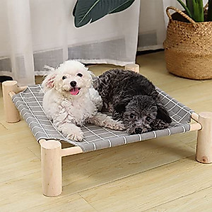 Babyezz Cat and Dog Hammock Bed, Wooden cat Hammock Elevated Cooling Bed, Detachable Portable Indoor/Outdoor pet Bed, Suitable for Cats and Small Dogs (Gray Grid)