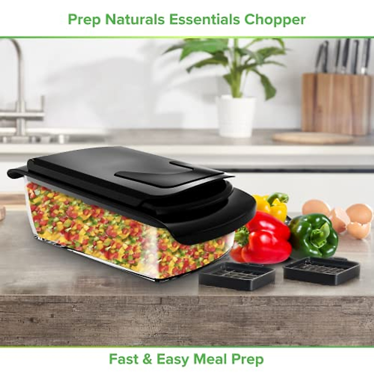 Vegetable Chopper, Veggie Chopper - Chopper Vegetable Cutter, Food Chopper & Onion Chopper - Veggie Chopper With Container, Vegetable Chopper With Container, Onion Chopper Dicers, Choppers - Black