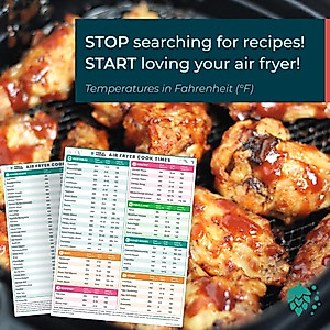 Pine & Pepper Air Fryer Magnetic Cheat Sheet | Instant Pot Accessories | Air Fryer Cooking Times Chart - Quick Reference Guide for Cooking & Frying 88 Foods, Water Resistant, Easy to Clean