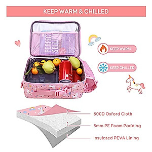 Kids Lunch Box Insulated with 2 Reusable Ice Packs, Large Lunch Bag Soft, Double Insulated, Durable, Water-Resistant Fabric with Zippered Pockets and Bottle Holder, Thermal Meal Tote Kit, Unicorn