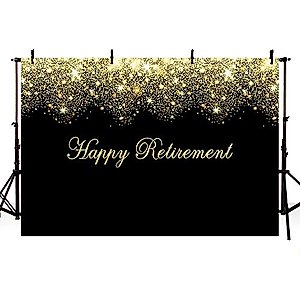 MEHOFOTO Black and Gold Happy Retirement Photo Studio Backdrop Black Glitter Golden Congrats Retirement Party Decoration Banner Photography Background 7x5ft