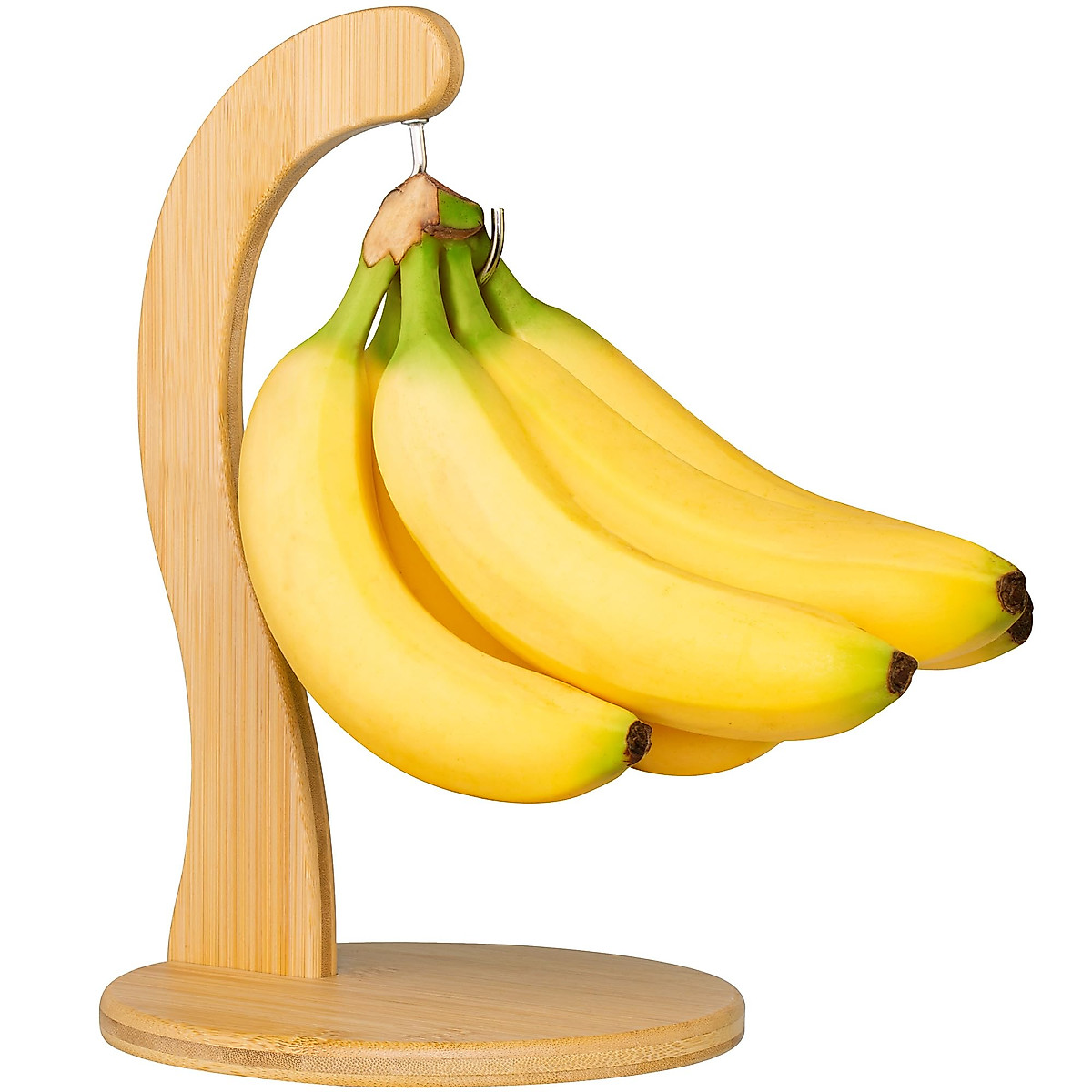 Golden Nature Banana Holder w/ Hanging Hook, Rustic Wooden Grape Stand for Kitchen Countertop, Bamboo Banana Hanger To Keep Bananas & Fruits Fresh