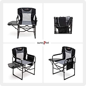 SUNNYFEEL Oversized Camping Directors Chair 2 Pack, Portable Folding Lawn Chairs for Adults Heavy Duty with Side Table,Pocket for Beach, Fishing,Picnic,Concert Outdoor, Foldable Camp Chairs