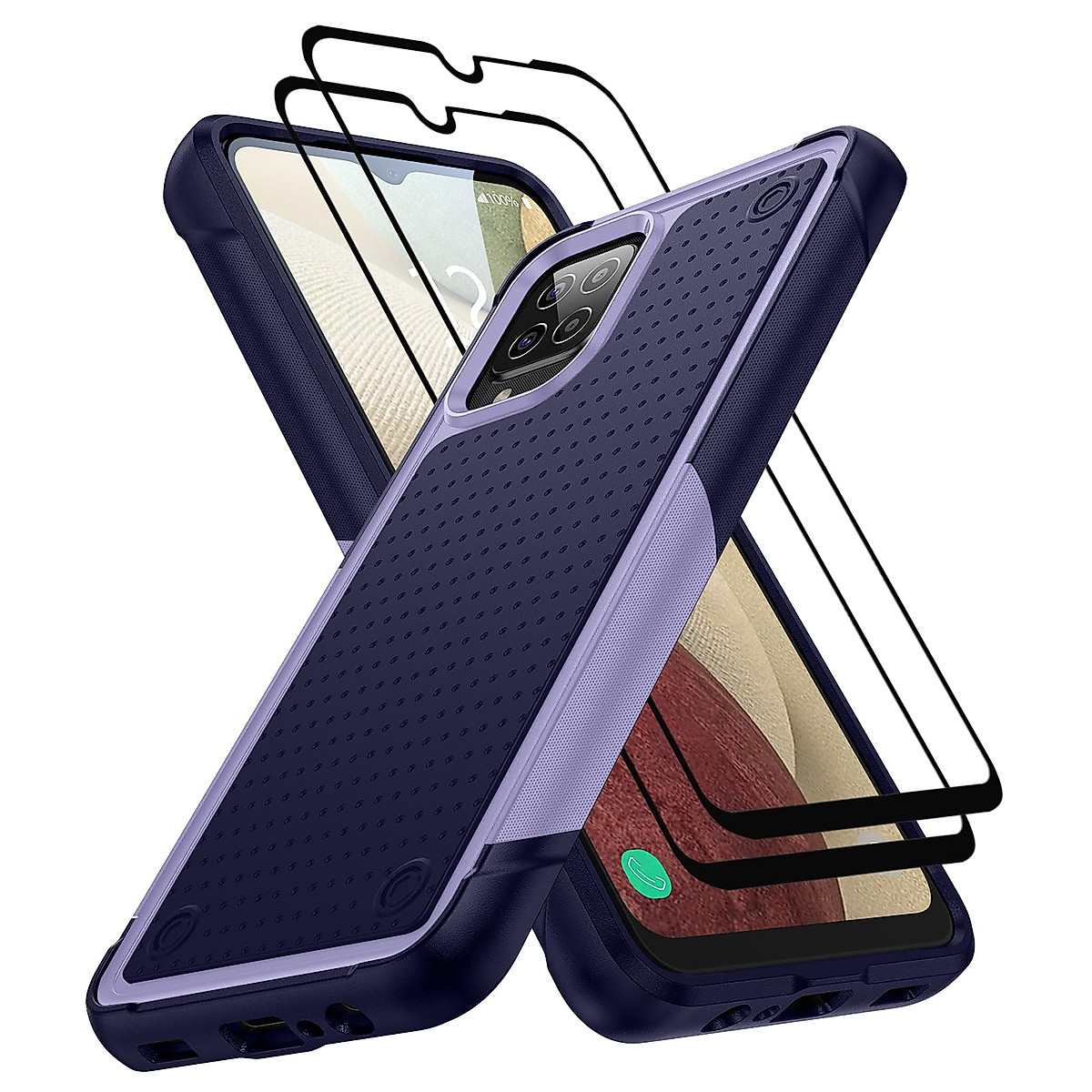 Jeylly for Samsung Galaxy A12 Case, Samsung A12 Phone Case with Screen Protector [2 Pack], Heavy-Duty Tough Rugged Slim Shockproof Protective Case for Samsung Galaxy A12/M12, Light Purple