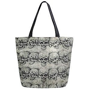 ZzWwR Vintage Skull Tattoo Pattern Large Canvas Gym Beach Travel Reusable Grocery Shopping Tote Bag