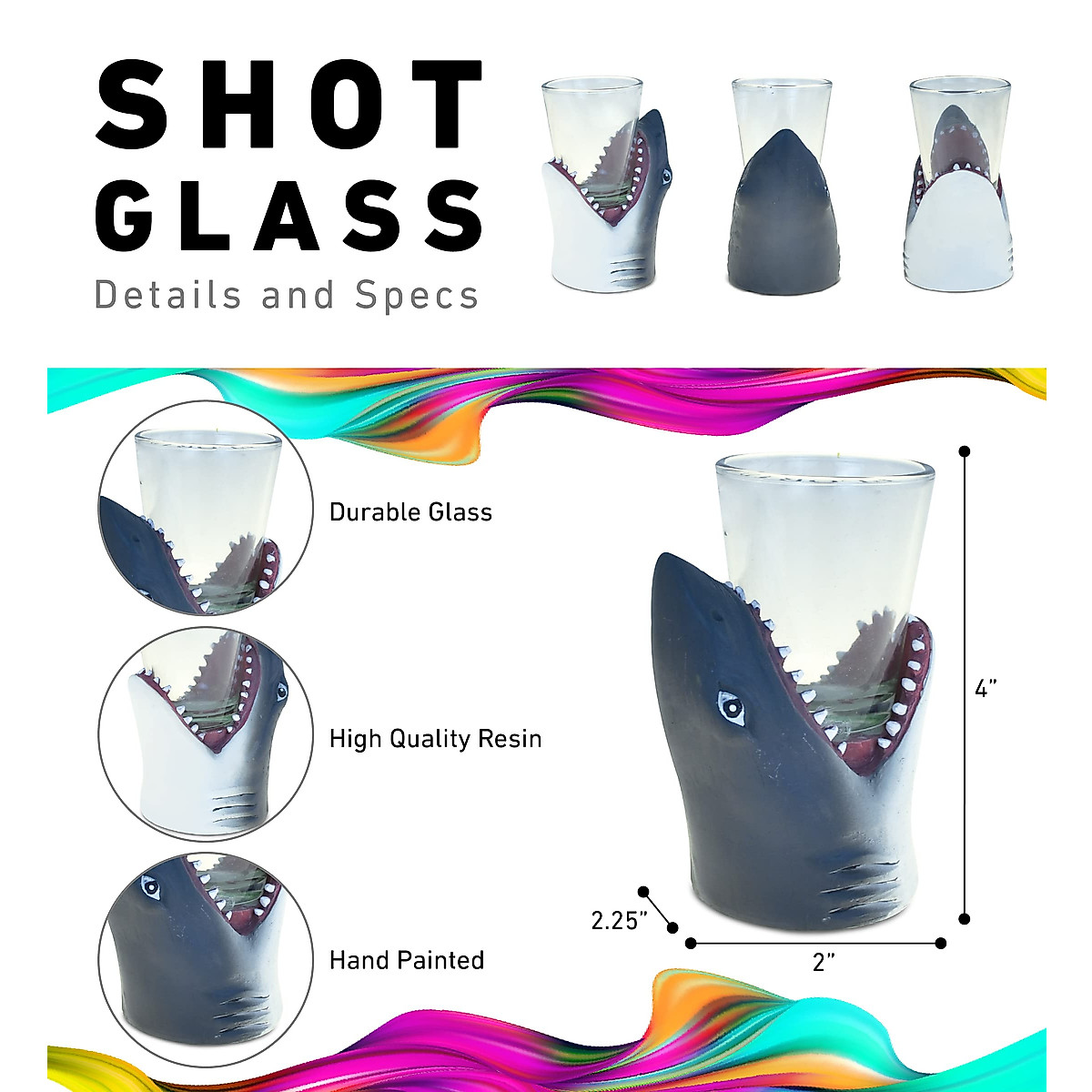 Puzzled Cool Shark Head Shot Glass - Novelty Glassware Home And Bar Liquer Accessory, Fun Ocean Life Shooter for Espresso And Alcohol Drinks - 4 Inches