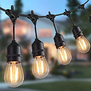 Outdoor String Lights, 48 FT S14 LED Patio Lights with 16 Plastic Edison (1 Spare), UL Listed Weatherproof Connectable Hanging Lights for Backyard Garden Cafe Porch Party Decor(Warm White)