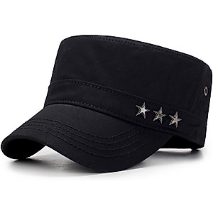 ChezAbbey Military Flat Top Cap Army Cadet Cotton Adjustable Hat Unisex Basic Quick Dry Baseball Hat for Men Women