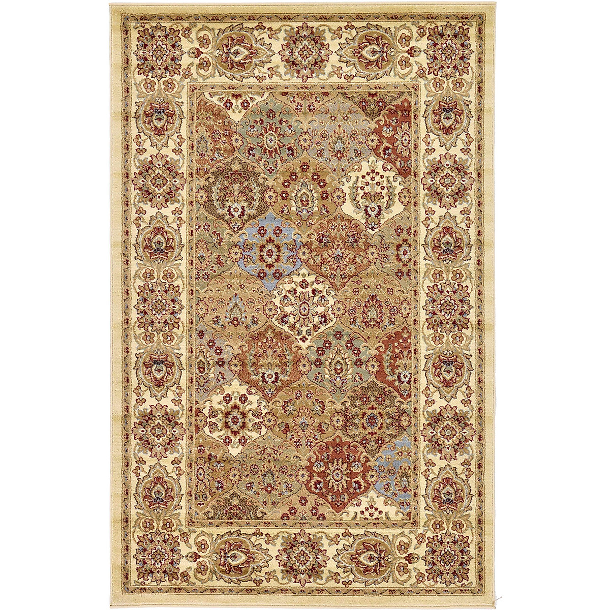 Unique Loom Voyage Collection Traditional Oriental Classic Intricate Medallion Design Area Rug, Rectangular 5' 3" x 8' 0", Ivory/Brown