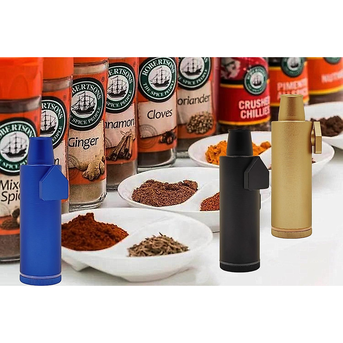 OMO High-capacity Metal Ieak-proof Bottle (3nd Generation Upgrade Version) (Black Blue Gold）Portable Pepper Shaker (3 pack)