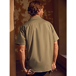 Hardaddy Men's Gongfu Rooster Chest Pocket Printed Short Sleeve Button Down Summer Casual Shirt Gray XXL