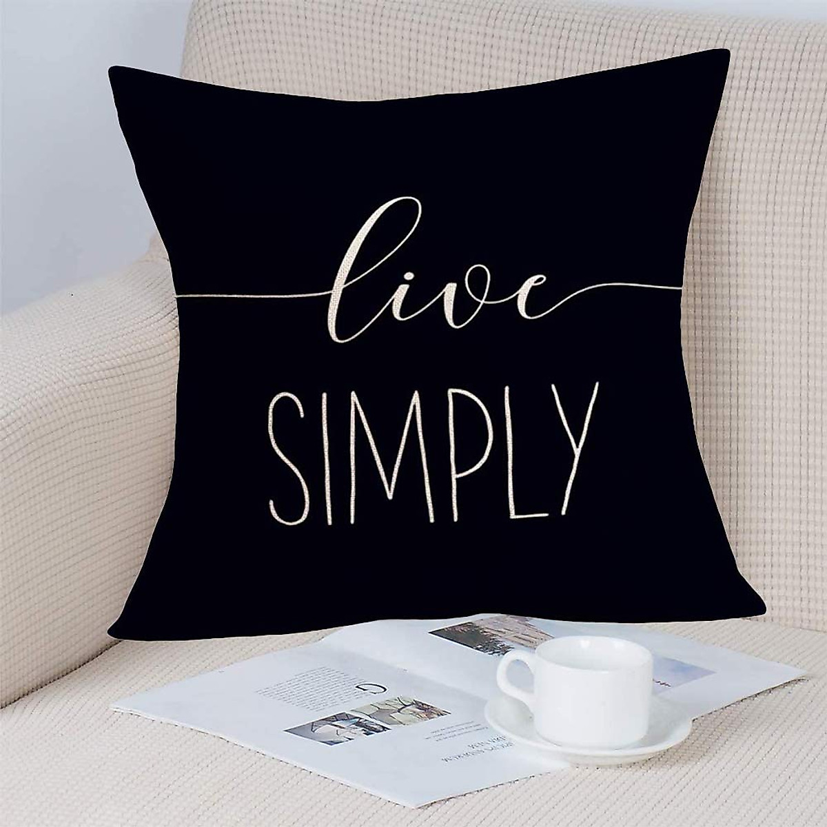 Doitely Simple Quote Black Pillow Covers 18x18 Inch Set of 4 Live Simply, Work Hard, Give Love, Dream Big Cotton Linen Cushion Cover for Home Sofa Chair Decor Inspiring Words Farmhouse Pillow Case