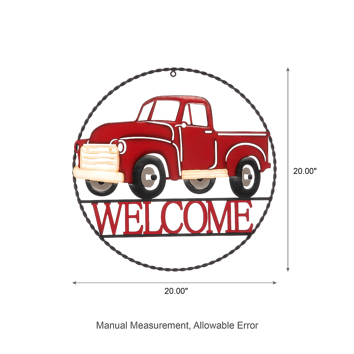 Glitzhome 23.75" L Welcome Metal Rustic Red Truck Wall Decor, Welcome Hanging Sign Decoration for Home Outdoor Indoor
