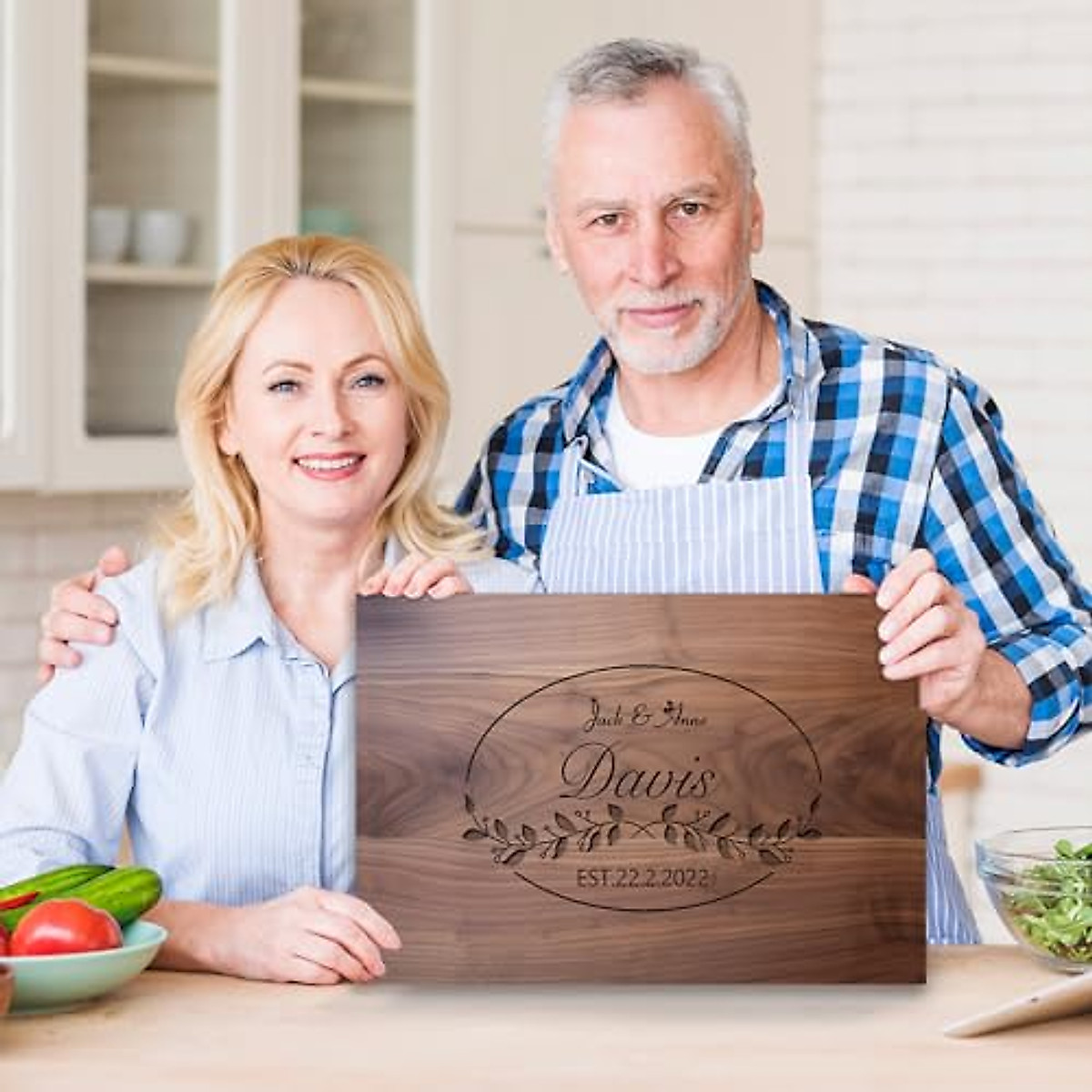 Personalized Custom Cutting Board, Maple/Walnut Custom Carved Cutting Board, Handmade in the USA, Personalized Gifts, Wedding, Birthday, Christmas, Anniversary or Bridal Shower Gifts(Style 1)