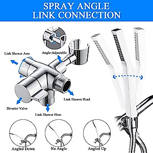 PSYLC All Metal 3-Way Shower Arm Diverter Valve/Solid Brass Shower Splitter For Rain Shower Head & Handheld Shower Head - G1/2 Bathroom Universal Shower System Replacement Part(Chrome)