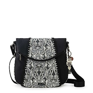 Sakroots Foldover Crossbody Bag in Cotton Canvas, Multifunctional Purse with Adjustable Strap & Zipper Pockets, Black & White Soulful Desert 2
