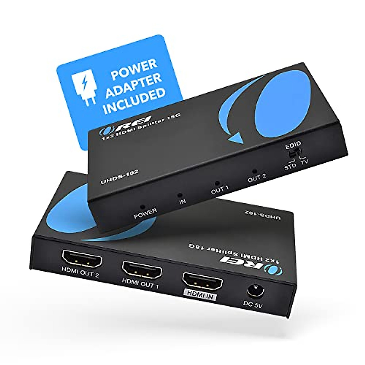OREI 4K 1x2 2.0 HDMI Splitter, 2 Ports with Full UltraHD 4:4:4 HDR, HDR10, Dolby Vision, HDCP 2.2, 4K at 60Hz, EDID Support