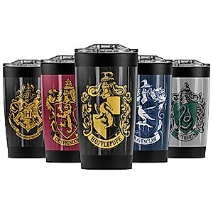 Logovision Harry Potter Hufflepuff Crest Stainless Steel Tumbler 20 oz Coffee Travel Mug/Cup, Vacuum Insulated & Double Wall with Leakproof Sliding Lid | Great for Hot Drinks and Cold Beverages