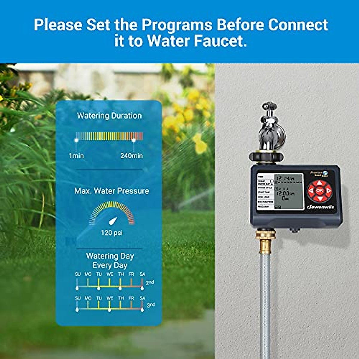 DEWENWILS Sprinkler Timer, Water Timer for Garden Hose, Programmable Hose Timer Automatic Faucet Watering Irrigation Timer for Yard Lawn, Manual Rain Delay Mode, Low Battery Warning