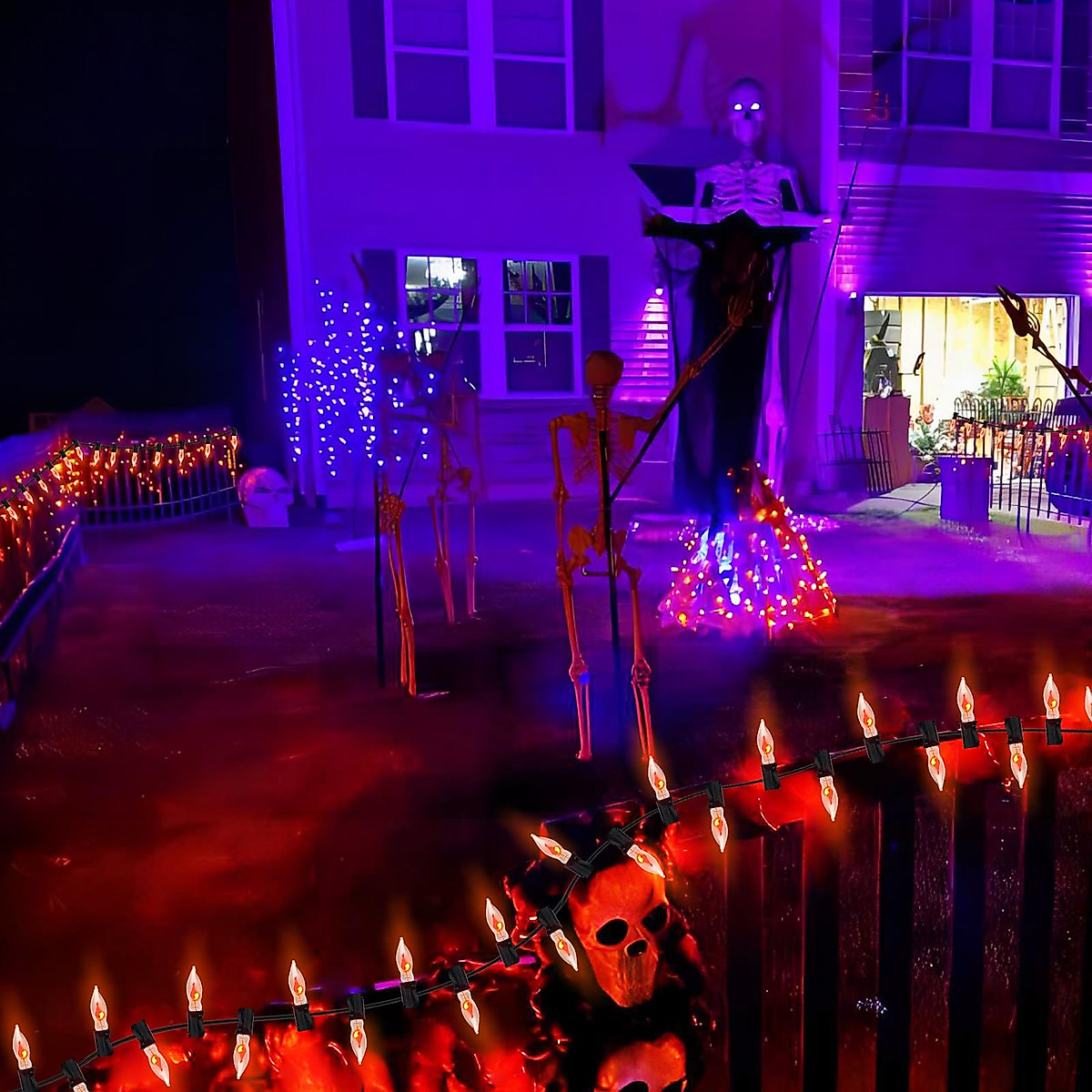 12 Pack Halloween Flicker Flame Light Bulb -1 Watt, 120 Volt, E12 Candelabra Base, C18 Flame Shaped Candle Bulbs Dances with a Flickering Orange Glow for Halloween Christmas Outdoor String Lights