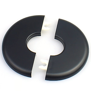 FDXGYH 2 Pcs ID 1.73 Inch ABS Wall Split Flange Self-Adhesive tape Round Escutcheon Plate Cover for Water Pipe Faucet Decoration Accessories [Black]