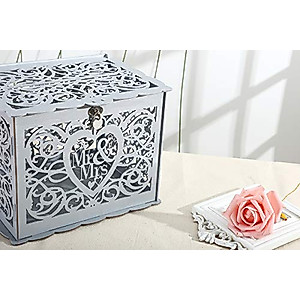 Mimacoo Wedding Money Box Holder with Sign, Large Rustic Wood Wooden DIY Envelop Gift Card Shadow Boxes with Lock Slot for Reception Anniversary (Silver)