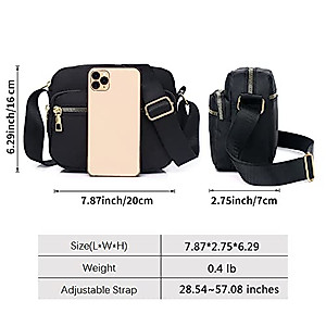 SEINPURE Women Nylon Crossbody Bag Waterproof Multi Pockets Shoulder Handbags Small Lightweight Travel Purse Adjustable Strap (Black)