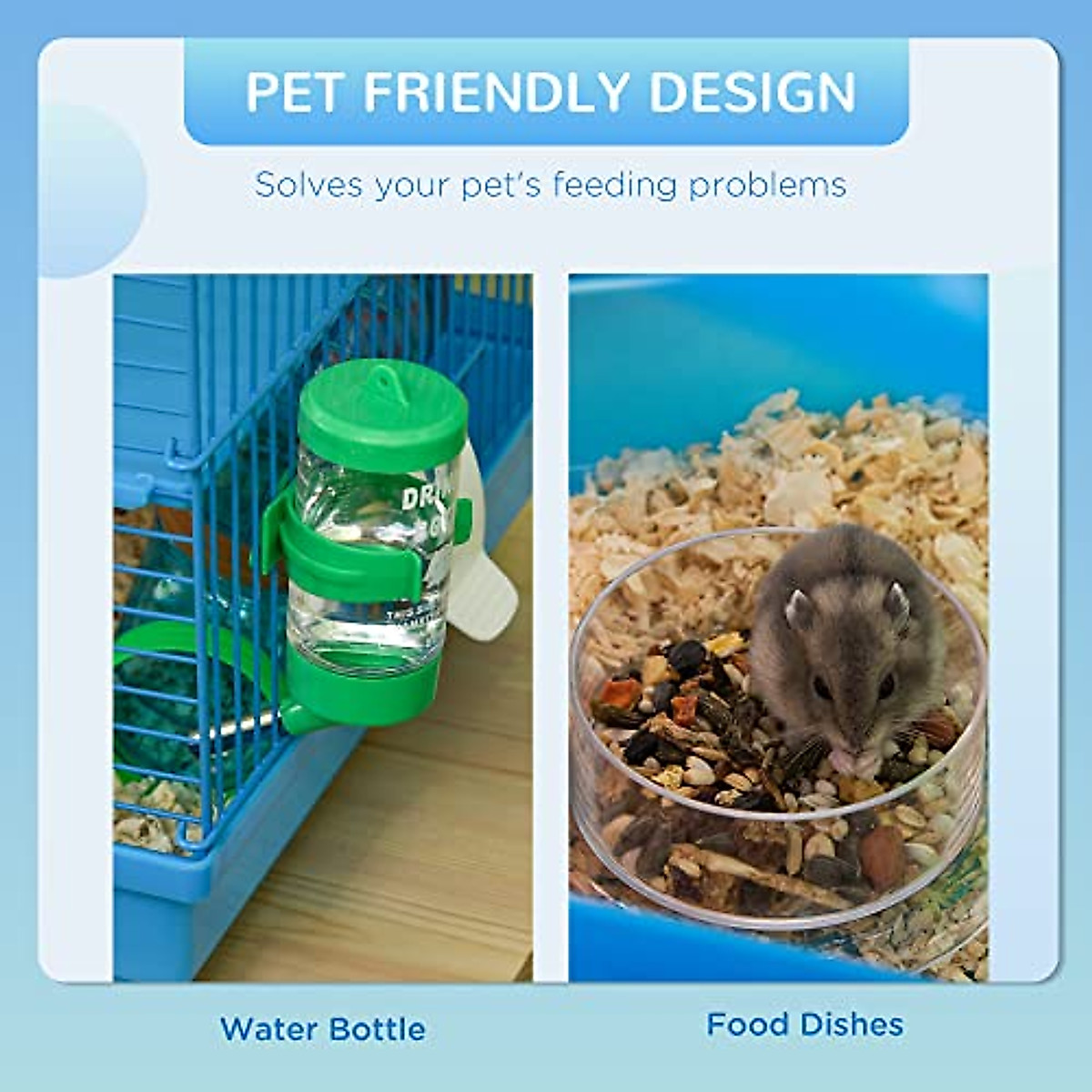 PawHut 18.5" 5 Tier Hamster Cage with Tubes and Tunnels, Small Animal Cage, Rat Gerbil Cage with Water Bottle, Food Dish, Exercise Wheel, Blue