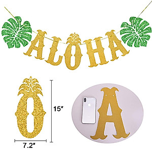 TMCCE Hawaiian Aloha Party Decorations Large Gold Glittery Aloha Banner for Luau Party Supplies Favors