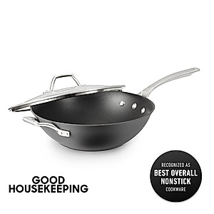 Calphalon Signature Hard-Anodized Nonstick 12-Inch Flat Bottom Wok with Cover
