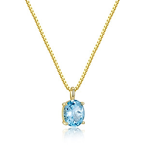 stanmamcu Blue Topaz Necklace for Women, 8 * 10mm Natural Blue Gemstone Birthstone Necklace, 925 Sterling Silver 14K Gold Plated Chain