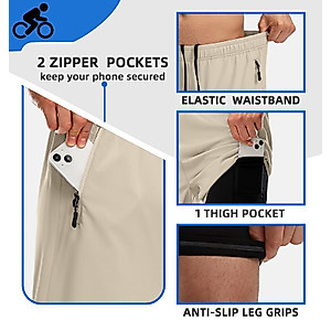 Men's Mountain Bike Shorts 3D Padded Loose-fit Biking Riding Cycling Bicycle Biker Cycle Padding Shorts for Men Zipper Pockets(Light Khaki,XXXL)