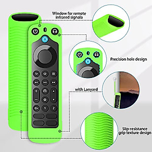 【2 Pack】 YIPINJIA Case for Alexa Voice Remote Pro 2022 Release, Soft Silicone Cover(Glow in The Dark) for Alexa Voice Remote Pro with Wrist Strap| Light Weight/Anti Slip/Shock Proof(Blue+Green)