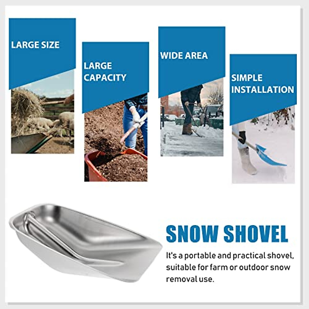 Wide Vehicle Snow Shovel Stainless Steel Snow Shovel Outdoor: for Car Garden Camping Gardening Beach Digging Sand Mud Snow Shovel Snow Shovel Head Replacement Snow Pusher Shovel
