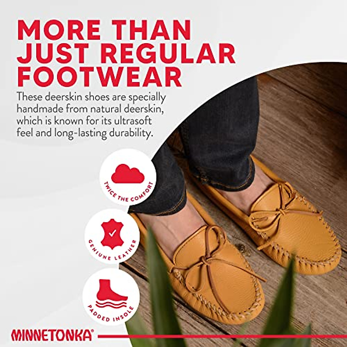 Minnetonka Men's Double Softsole, Natural Deerskin, 10 M US