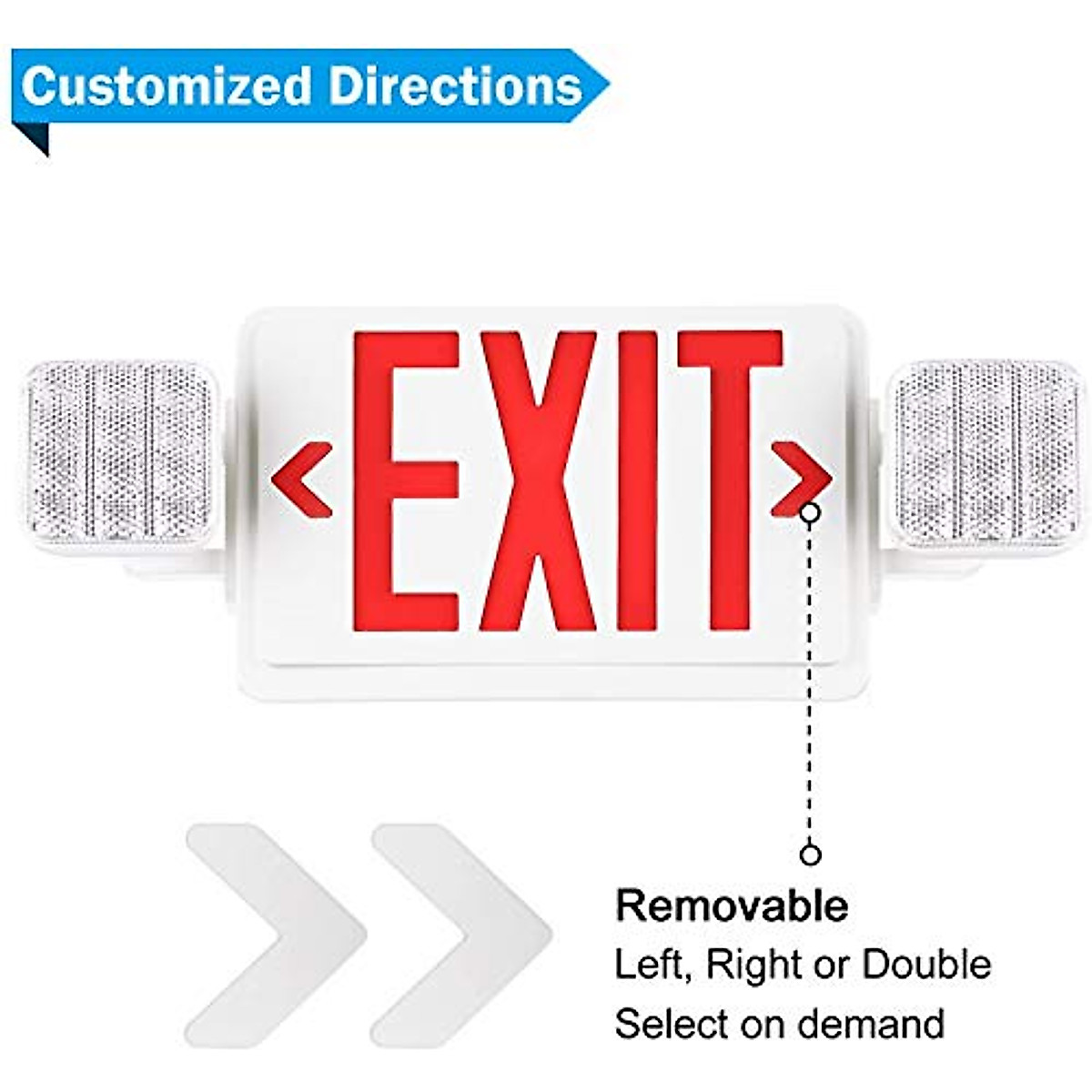 EXITLUX 6 Pack Red Led Emergency Exit Lights with Battery Backup-Two LED Adjustable Head Emergency Exit Lights -US Standard UL Listed &CEC Qualified-120V-277V-Emergency Lights for Home Power Failure