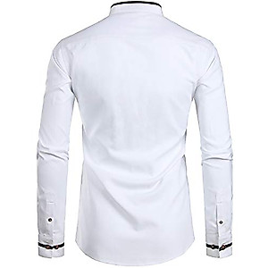ZEROYAA Mens Hipster Mandarin Collar Slim Fit Long Sleeve Casual Button Down Oxford Dress Shirt with Pocket Z113 White Small