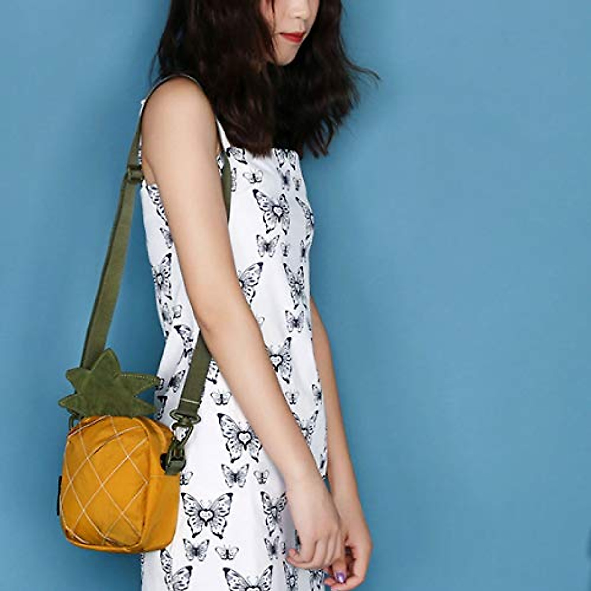 Van Caro Pineapple Shape Mini Purse,Women Crossbody Oxford Fruit Bag Cellphone Purse Ginger